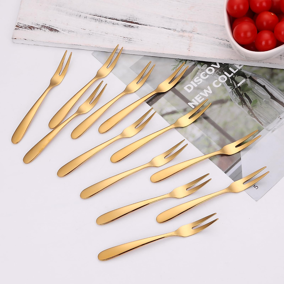 Mafier 5.51-inch Gold Fruit Forks 18/10 Stainless Steel Dessert Forks Tasting Forks Mini Cocktail Forks Appetizer Forks, Dishwasher Safe (Set of 12)