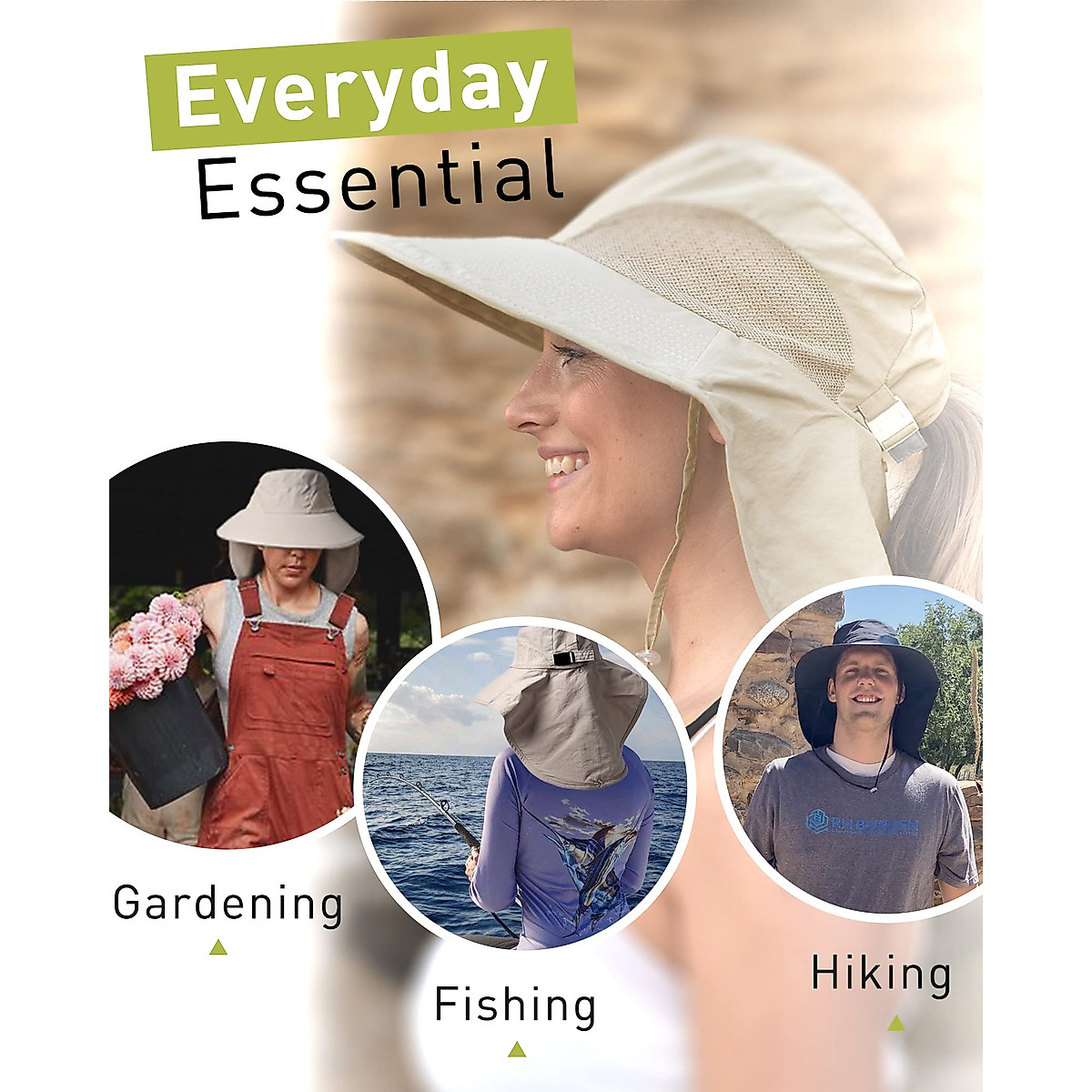 Camptrace Wide Brim UPF 50+ UV Protection Sun Hats Hiking Fishing Gardening Hats with Large Neck Flap for Womens Mens Nylon, Beige