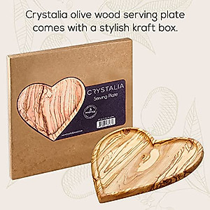 Crystalia Wooden Serving Plate, Handmade Natural Olive Wood Unique Heart Shaped Tray, Perfect for Any Occasion, Gift, Fruit, Snack, Food, Cakes & Nuts, European Dinnerware, Charger Plate