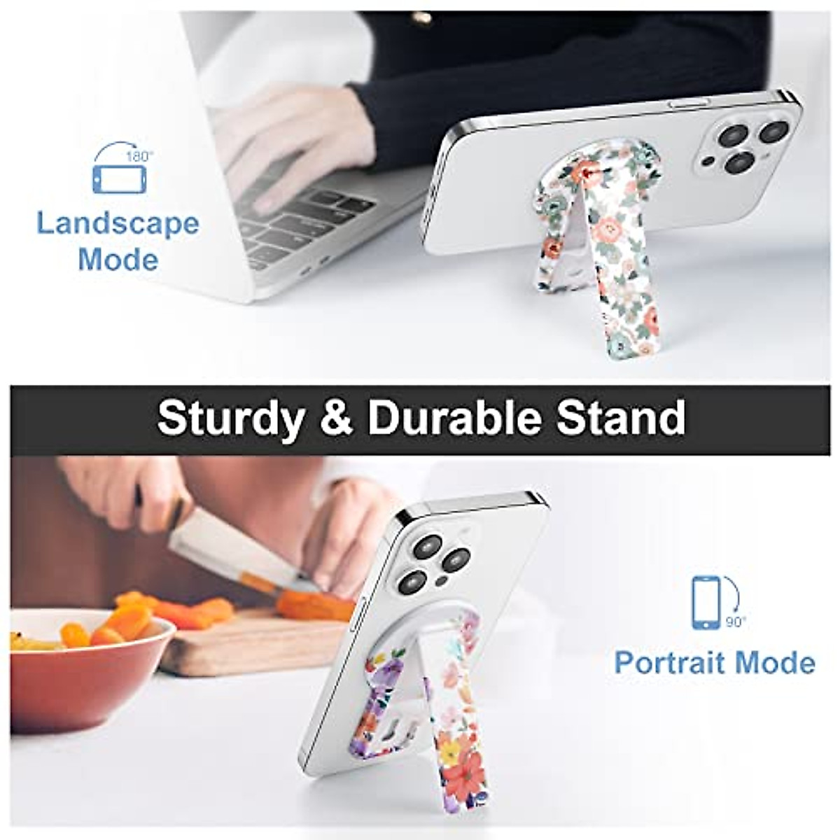 Kingxbar MagSafe Compatible Phone Stand, Magnetic Phone Grip, Handy Phone Strap Holder for iPhone 14, iPhone 13, iPhone 12 Series, Compatible with MagSafe Phone Case (Floral Pink)