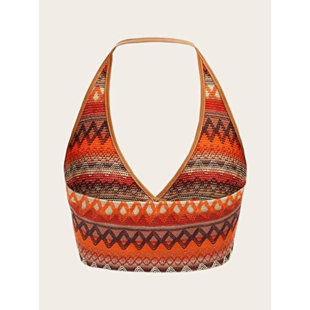 SOLY HUX Women's Boho Y2K Halter Top Chevron Print Backless Club Top Sexy Cami Crop Top for Women Boho Orange M