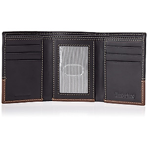 Timberland mens Leather Trifold Wallet With Id Window, Black/Brown (Hunter), One Size