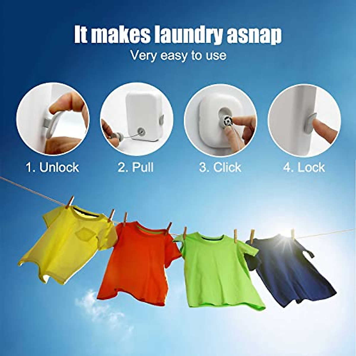 Retractable Clothesline Indoor Outdoor | Clothes Line 14ft | 304 Stainless Steel Clothesline Heavy Duty 55LBs Weight Capacity | Wall Mounted Clothes Drying Laundry Line, Lock to Prevent Sagging