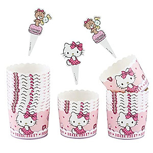 CHEFMADE Hello Kitty Girl Muffin Liners, 25Pcs 2oz Non-Stick Cupcake Paper Baking Cups for Oven Baking 2.4" x 2"