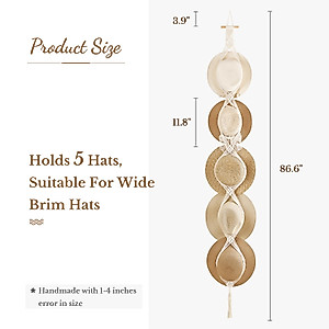 Dahey Macrame Hat Hangers Hat Rack for Wall Cowboy Hat Organizer Hanging Display Hand Weaving Bobo Hat Holder Western Decor for Wide Brim Hats Bowler Fedora Hats, 5 Hats Style