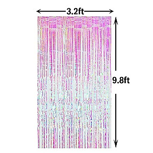 GOER 3.2 ft x 9.8 ft Metallic Tinsel Foil Fringe Curtains Party Photo Backdrop Party Streamers for Birthday,Graduation,New Year Eve Decorations Wedding Decor (Iridescent,3 pcs)
