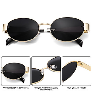 DIMENSIP Retro Oval Sunglasses for Women Men - Trendy Gold Sun Glasses - Fashion Metal Frame Shades(Gold/Grey)