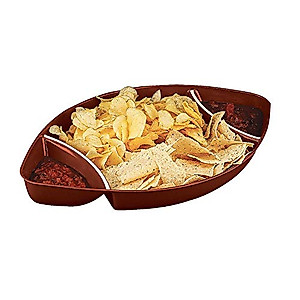 Plastic Football Serving Dishes for Parties - Snack Tray Includes 2 dip Sections - Sports Party Supplies
