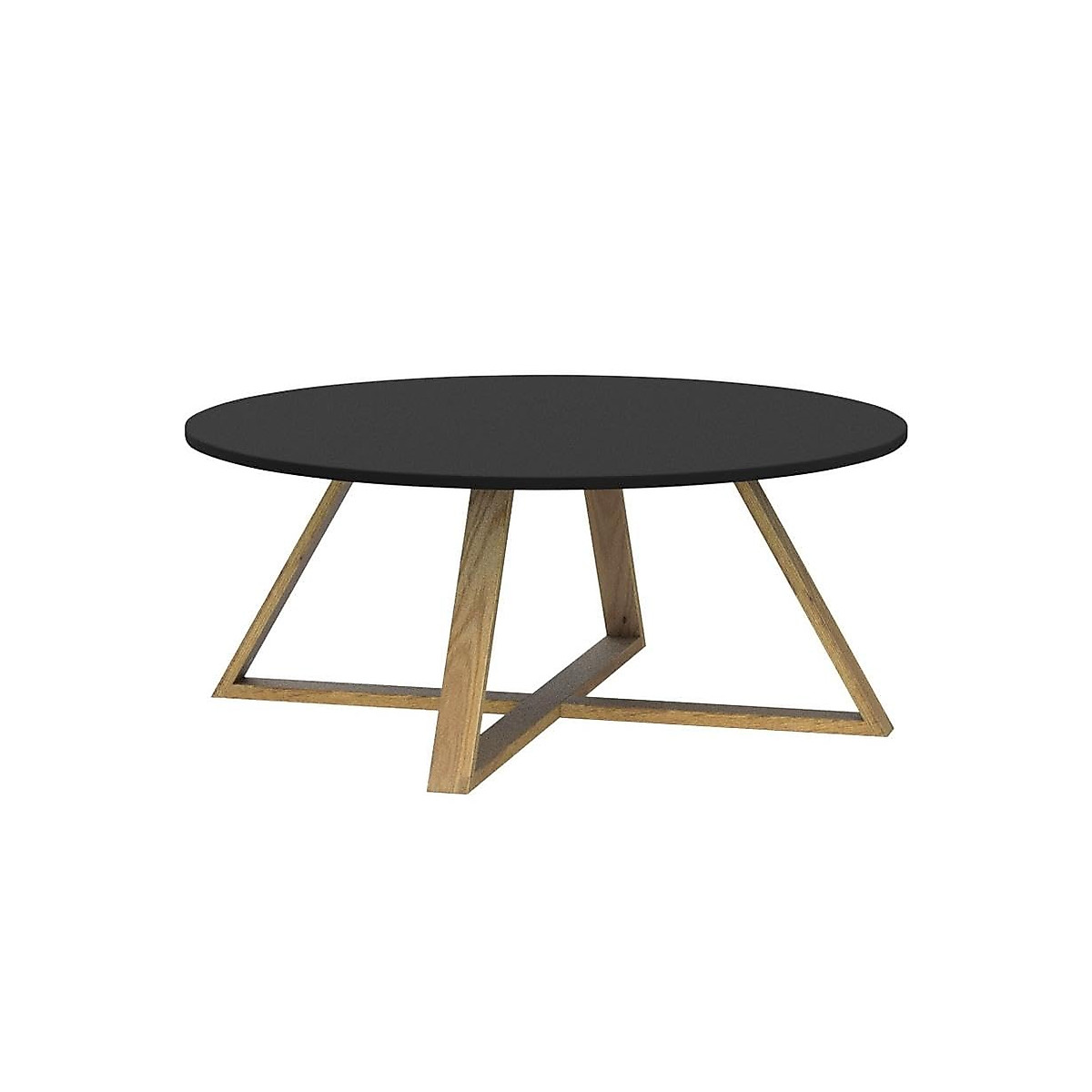 SYMXMYZ 31.5 Inches Round Coffee Table, Wooden Coffee Table, Modern Coffee Table, Oak Table Legs, Coffee Tables for Living Room Modern Design Home Furniture, Black