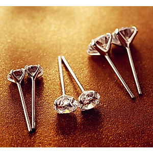 AllenCOCO S925 Sterling Silver Earrings, Cubic Zirconia Earrings Studs, 14K White Gold Plated Sterling Silver Stud Earrings Hypoallergenic Fake Diamond Stud Earrings for Women Men Sensitive Ears