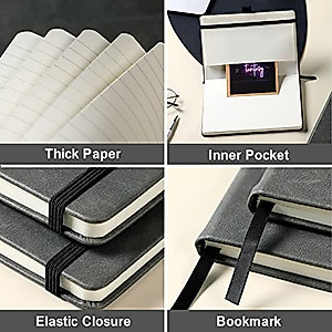 Ruled Notebook/Journal – Premium Thick Paper Faux Leather Classic Writing Notebook with Pocket + Page Dividers Gifts, Banded, Large, 144 Pages, Hardcover, Lined (5.8 x 8.4) - Gray