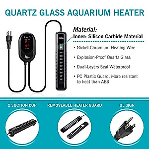 AQQA Aquarium Heater 200W for 45-80 Gallon Submersible Fish Tank Heater for Aquarium Betta Fish Heater Aquarium Thermostat Heater Freshwater and Saltwater (200W for 45-80 Gal)