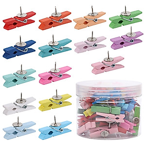 50Pcs Push Pin with Wooden Clips Tacks for Cork Board Artwork for Bulletin Board Crafts Arts Projects Photo Supplies(Colorful)