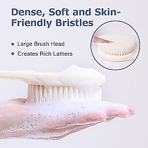 VANZAVANZU Shower Brush, Bath Body Brush with Soft Bristles, Back Brush Long Handle for Shower, Dry Exfoliating Brush or Wet Shower Brush with Moderate Bristles, Cream White