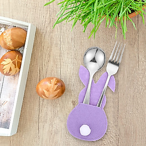 ABOOFAN 16Pcs Easter Bunny Cutlery Holder Easter Table Decorations Knife Fork Spoon Cover Cutlery Bags Reusable Utensil Cover for Spring Decorations Easter Party Supplies