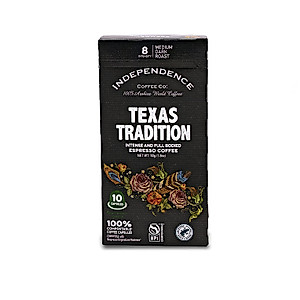 Independence Coffee Co. Nespresso Compatible Capsules, Compostable Plant Based Coffee Pods, Texas Tradition Intense and Full Bodied Espresso Coffee, 10 Count (Pack of 6) - Compatible with Nespresso OriginalLine Espresso Makers