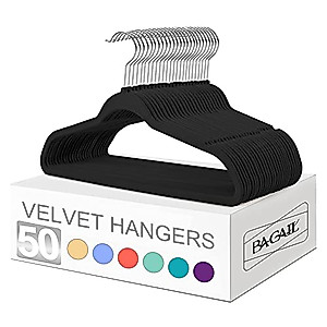 BAGAIL Velvet Hangers 50 Pack, Black Non Slip 360 Degree Swivel Hook Strong and Durable Clothes Hangers for Coats, Suit, Shirt Dress, Pants & Dress Clothes