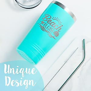 Onebttl Beach Gifts for Women or Men, 20oz Vacuum Insulated Stainless Steel Travel Tumbler with Lid, Beach Themed Gifts, Gifts for Beach Lovers, Blue (Beach Please)