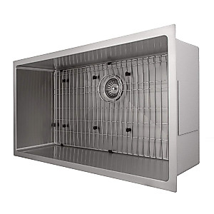 ZLINE 36" Meribel Undermount Single Bowl Stainless Steel Kitchen Sink with Bottom Grid (SRS-36)