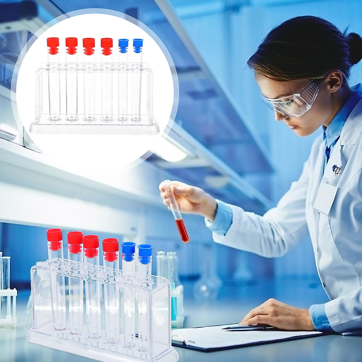 Plastic Test Tube Rack Set: 6pcs Laboratory Test Tube with Holder Stand Tube Detachable White Test Tube Storage Rack Stand