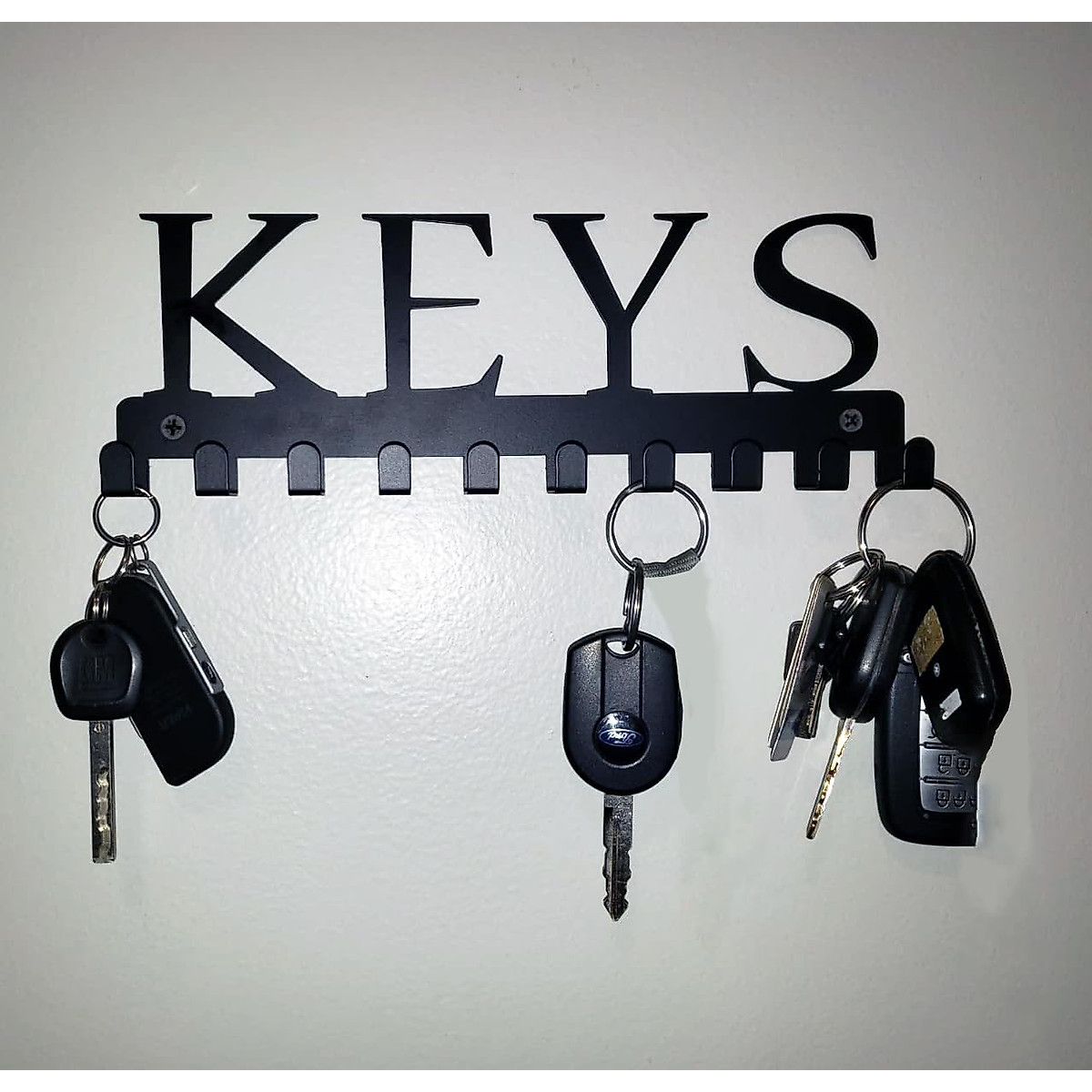 RT&BS Key Hooks for Wall, Key Holder Wall Mounted, Black Metal Hooks for Wall in Entryway Front Door Hallway Bathroom Kitchen, Key Sign 10.2 inches 10 Hooks