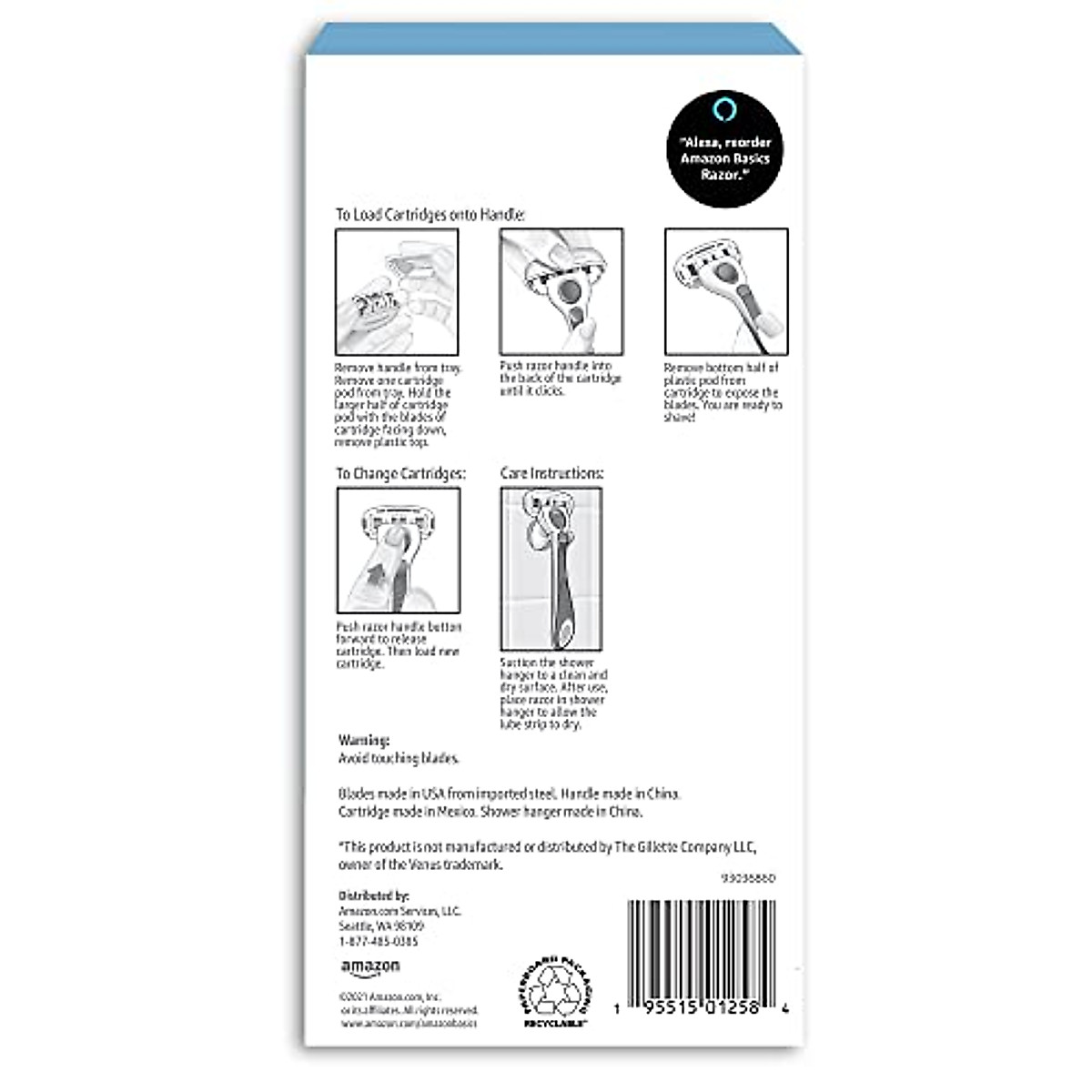 Amazon Basics 5-Blade Razor for Women, Handle, 12 Cartridges & Shower Hanger (Cartridges fit Amazon Basics Razor Handles only) (Previously Solimo)