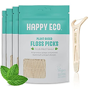 Natural Dental Floss Picks (200) - Vegan, Sustainable, Reusable Floss Sticks for Adults and Kids with Dental Pick - Plaque Remover for Teeth Cleaning - Tooth Picks Flossers - Eco Friendly Floss Picks