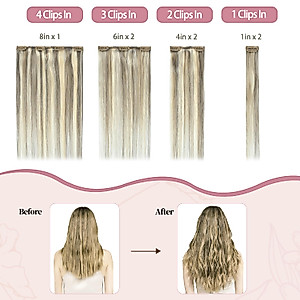 HUAYI Blonde Clip In Hair Extensions - Ash Blonde Mixed Bleach Blonde 70g 15 Inch, Real Human Hair Extensions for Women, Premium Quality Hair Extensions Real Human Hair for a Natural Look