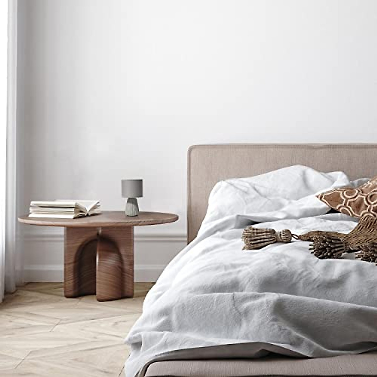 Simple Designs LT1138-GRY 11.02" Traditional Mini Modern Ceramic Texture Pastel Accent Bedside Table Desk Lamp w Matching Fabric Shade for Home Decor, Bedroom, Nightstand, Living Room, Entryway, Gray