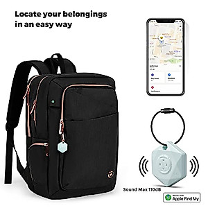 Swissdigital Design Katy Rose Backpack For Women Black with Rose Gold-Tone Zippers College Travel Laptop Backpack With Apple Find My network