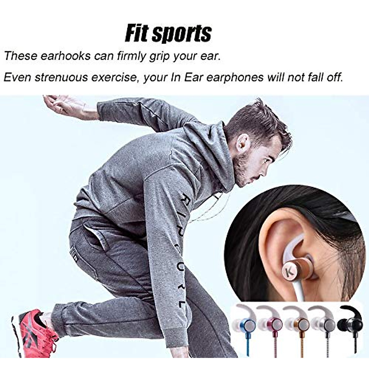 3 Pairs (M) Rubber Sports Earbuds Wingtips Ear Fins Stabilizer Earhook 3 Pairs (LMS) Eartips Silicone Replacement Earbuds Tips Compatible for Beats Flex Beats X Sony Jvc More in Ear Earpone