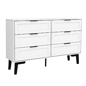 TaoHFE 6 Drawer Dresser for Bedroom Modern White Chest of Drawers for Nursery Wood Dresser for Kids Horizontal Dressers & Chests of Drawers for Bedroom Living Room (White/ 6 Drawer)