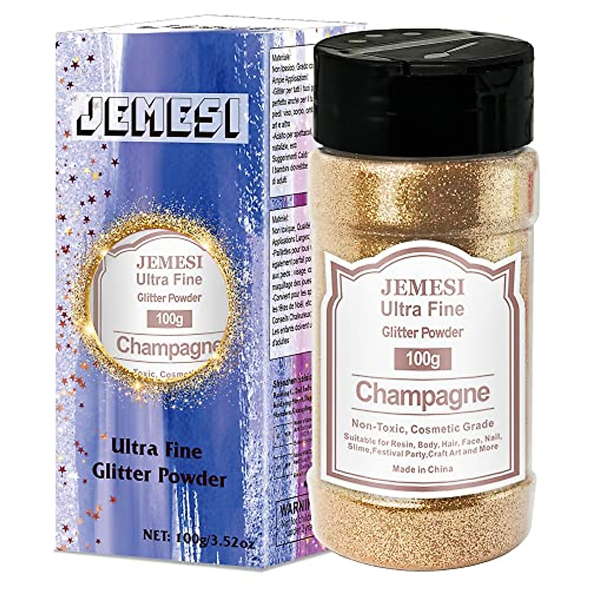 Champagne Ultra Fine Glitter Powder, 100g/3.52oz Extra Fine Epoxy Glitter Flakes Crafts Sequins 1/170'' 0.0059'' 0.15mm for Resin Arts Crafts, Body, Face, Nail, Tumblers Slime and Festival Decoration
