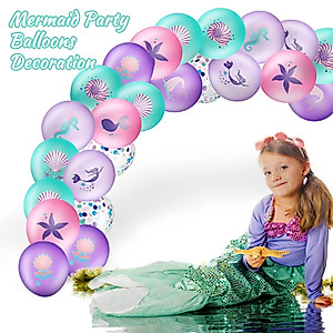 Mermaid Party Balloons Set Under the Sea Theme Birthday Party Balloons Decorations Ocean Mermaid Purple Pink Green Latex Confetti Balloon for Kids Girls Boys Birthday Princess Party Supplies 36 Pieces