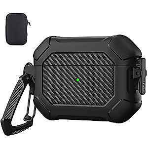 Maxjoy for Airpods Pro Case Cover with Lock, Airpods Pro Protective Case Hard Shell Rugged Shockproof Cover with Keychain Compatible with Apple Airpods Pro 2019 Front LED Visible, Black