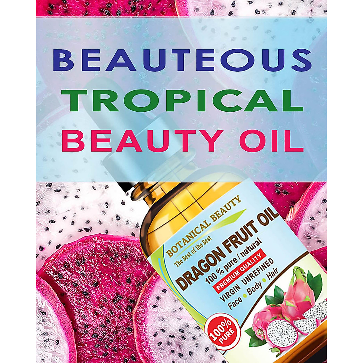 DRAGON FRUIT SEED OIL 100% Pure Natural Virgin Unrefined Cold-Pressed Carrier Oil 0.5 Fl.oz.- 15 ml for FACE, SKIN, DAMAGED HAIR, NAILS by Botanical Beauty