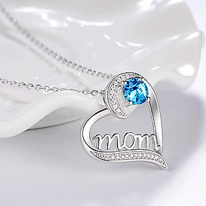 Dorella Sterling Silver Fine Jewelry for Mom Aquamarine Necklace Love Heart Pendant March Birthstone Necklace for Women Birthday Gifts