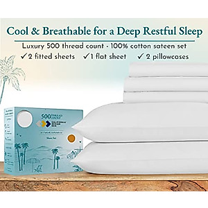 California Design Den 5 Piece Split King Size Sheet Set - 100% Cotton 500 Thread Count, Cooling Deep Pocket Bedding for Adjustable Bed, 2 Twin-XL Fitted Elastic Sheets & Pillowcases - Pure White