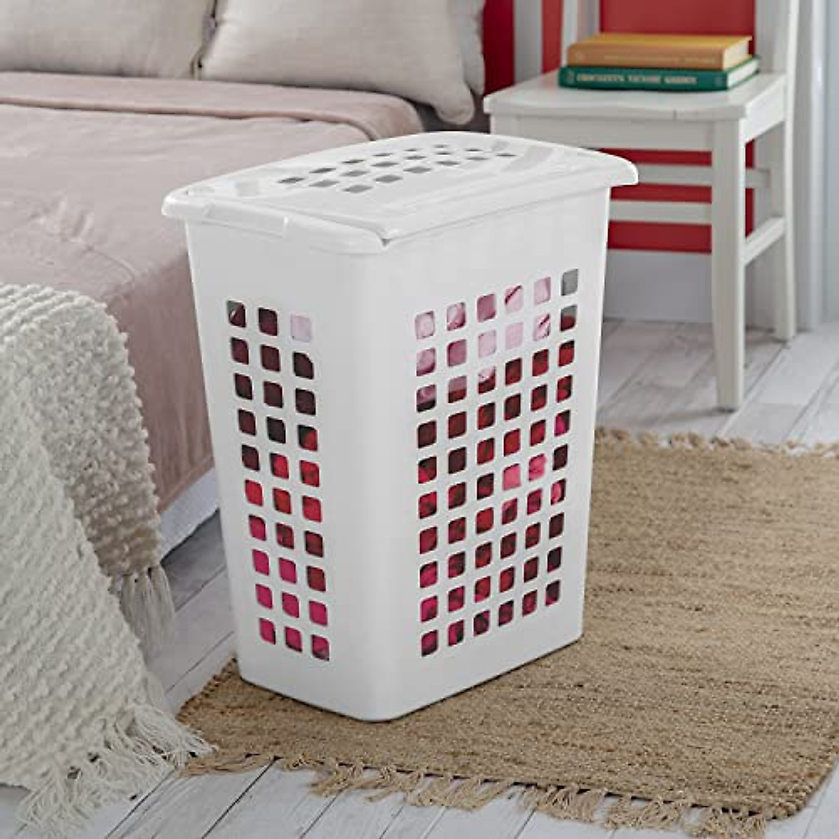 Sterilite 12238004 Rectangular LiftTop Laundry Hamper, White, 4-Pack