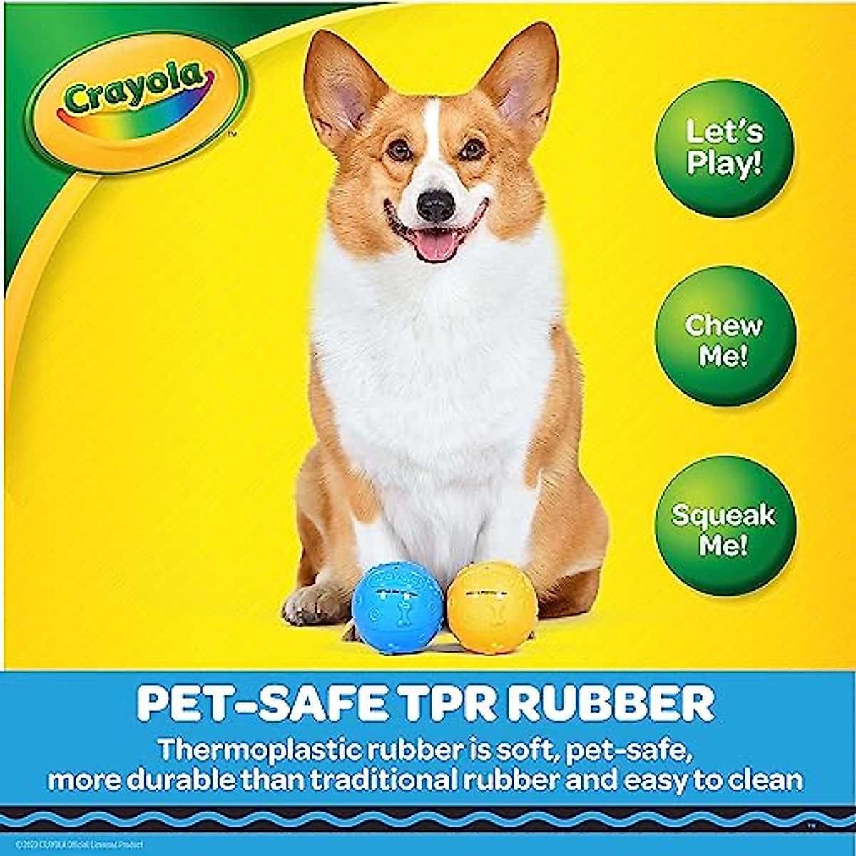 Crayola for Pets 2pk Balls in Pup-Visible Colors Dogs See Best, Embossed Texture for Easy Grip Fetch and Chew, TPR, Rubber Chew Toys for Dogs, Yellow + Blue Tennis Ball Style Dog Toys
