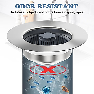 3 in 1 Kitchen Sink Drain Strainer & Stopper Kit, SUS304 Stainless Steel Pop-up Kitchen Drain Stopper with Strainer Basket, Fast Drainage Kitchen Sink Plug for Standard 3-1/2 Inch Drain