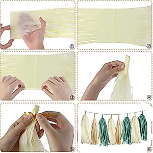 3 Pack Eucalyptus Sage Green Kraft Tan Brown Ivory Tissue Tassel Banner Garland Neutral Sage Baby Shower Boho Wedding Bridal Shower Birthday Party Backdrop Photo Prop Decoration