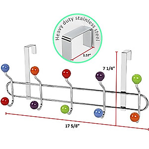 Galashield Over The Door Hook Multi Color Ceramic Knobbed Hooks and Stainless Steel Organizer Door Hanger Towel Rack