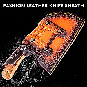 Kitchen Meat Cleaver Knife, High-Carbon Steel Serbian Chef Butcher Knife, Sharp Hand Forged Vegetable Gyuto Knife, Full Tang Handle, with leather sheath, for Kitchen or Camping Outdoor