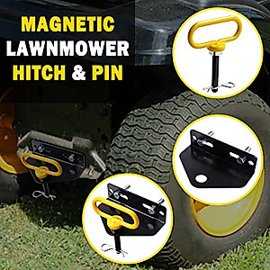 EilxMag Towing Hitch Set, Universal Heavy Duty Zero Turn Mower Trailer Hitch & Strong Neodymium Magnetic Lawn Mower Trailer Hitch Pin with 2 Bolts -1/2'' R-Clip (Combo Pack,Yellow＋Black)