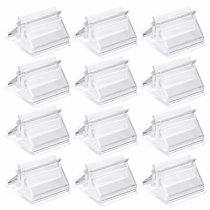 KMOSPAD 50 Pieces Clear Plastic Place Card Holders Game Card Stands Small Wedding Table Sign Stands Place Cards Holders for Photos Memos Board Game Markers Party Favor