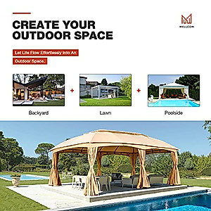 MELLCOM 12x20 Patio Gazebo, Double Soft-Roof Gazebo Tent with Curtains and Netting, Patio Canopy for Outdoor Event, Patio, Lawn & Garden, Beige