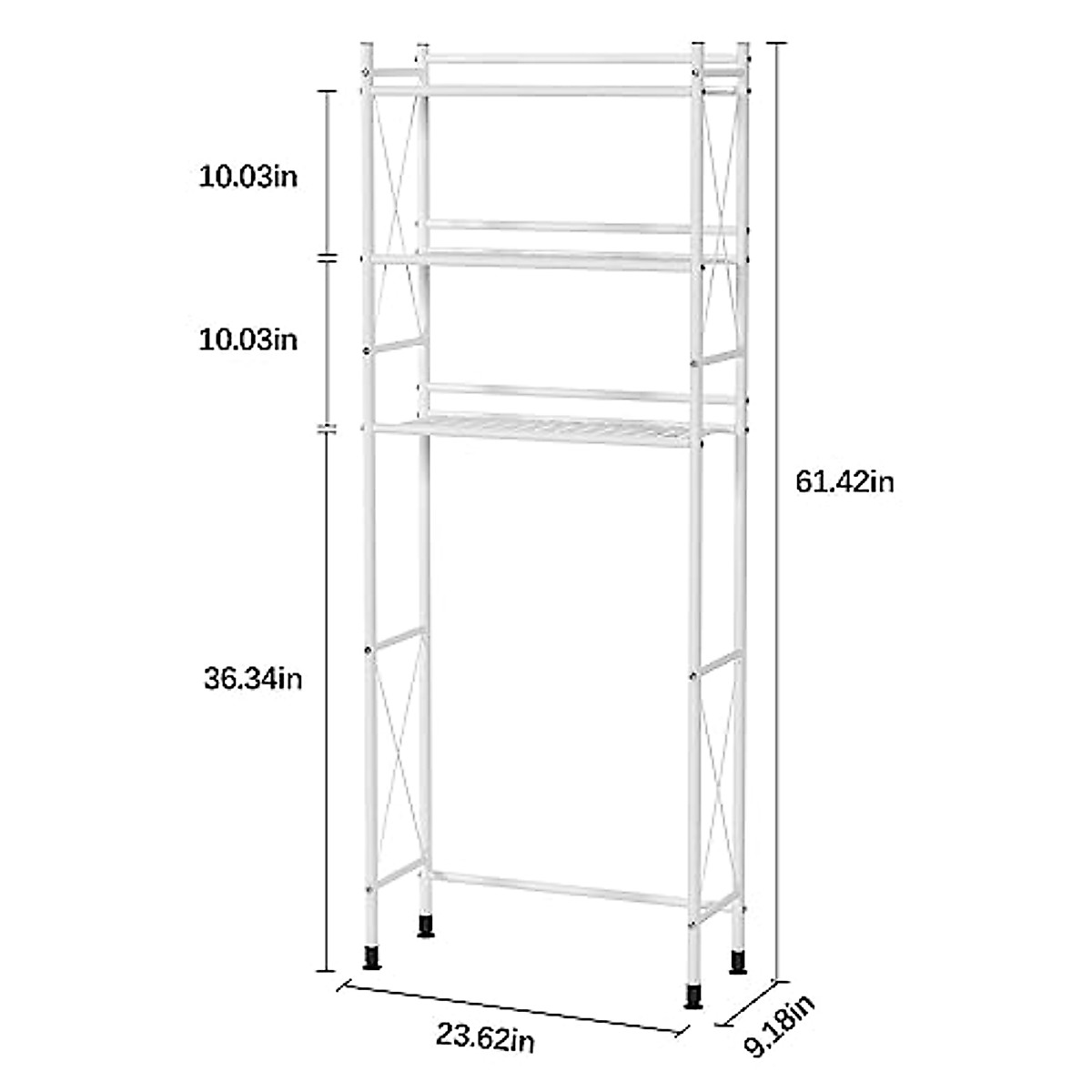 TZAMLI Over The Toilet Storage Shelf, 3-Tier Bathroom Organizer Space Saver, Free-Standing Above Toilet Rack Metal Bathroom Shelves, White