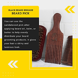 Black Beard Brigade by Yulaw Naturals Premium 100% Sandalwood Beard Pick - Natural Wood Styling Tool for Thick, Coarse, Curly Hair - Non-Static Long Tooth Detangling Comb for Beard & Mustache