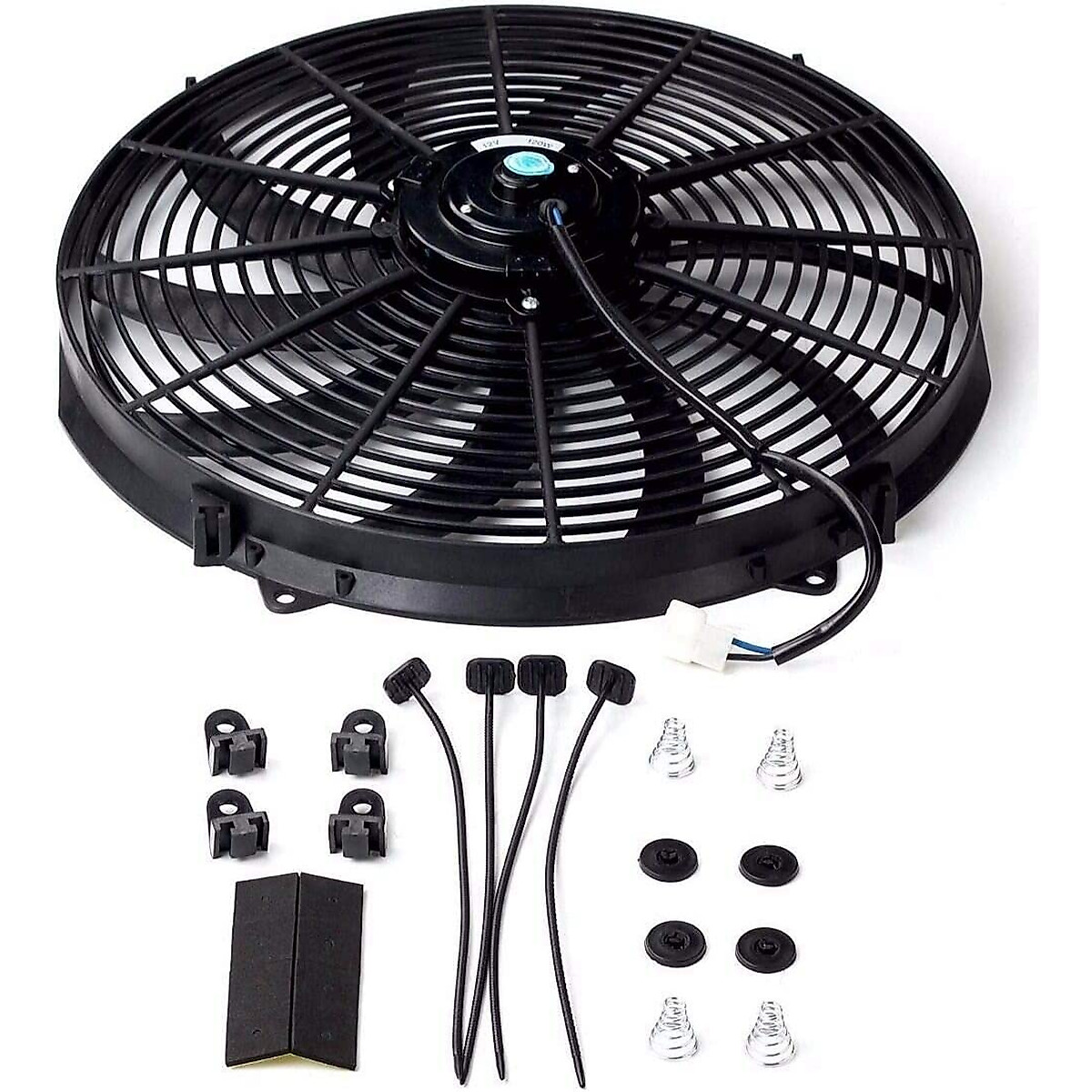 16 inch Electric Radiator Fan, 3000 CFM 10 Blades Electric Fan Automotive Black with Thermostat Wiring Switch Relay Kit